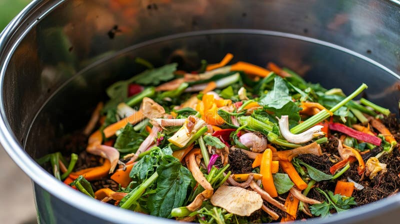 Fresh Vegetable Scraps in a Compost Bin for Ecofriendly Waste ...