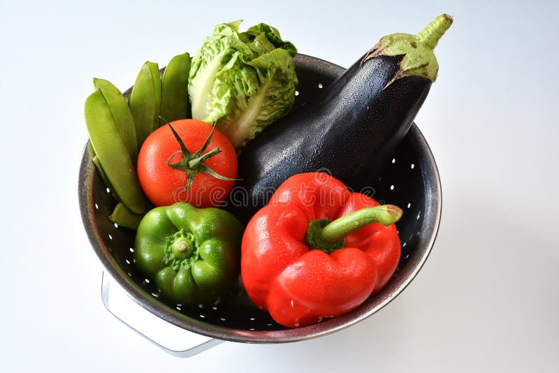 Fresh Vegetable in a Stainless Steel Colander Stock Photo - Image of ...