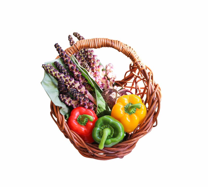 Fresh Vegetable in Wood Basket Gift Isolated on White Background Stock ...