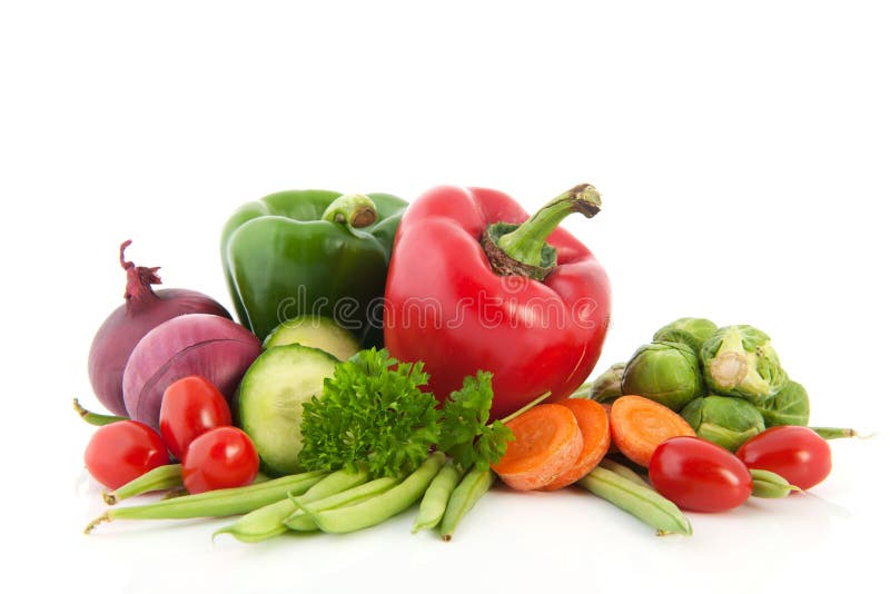 Fresh Vegetables in Colorful Buckets Stock Photo - Image of tomatoes ...