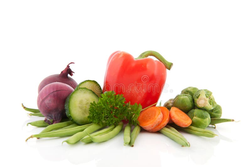 Fresh Vegetables in Colorful Buckets Stock Photo - Image of tomatoes ...