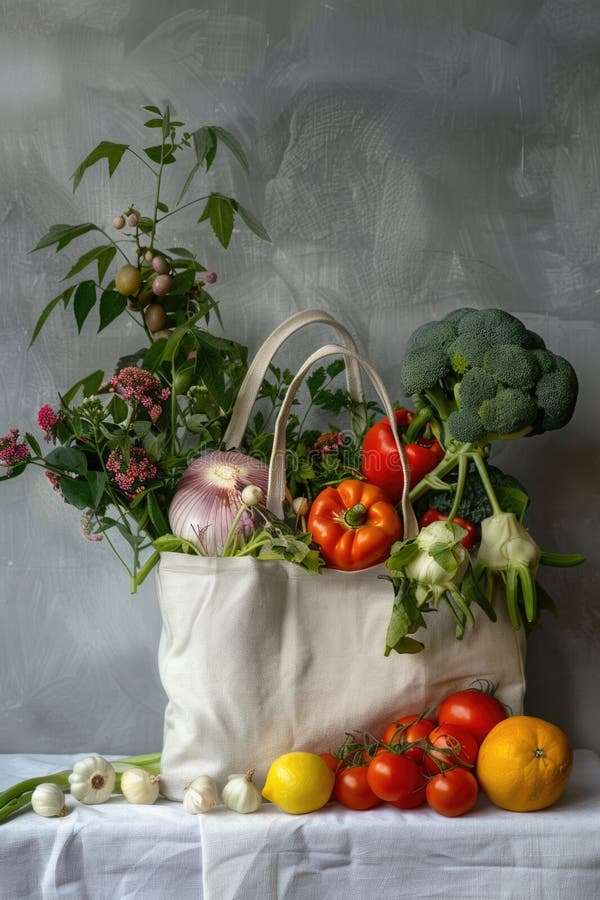 Fresh Vegetables in a Bag on a Table, Ideal for Healthy Eating Concept ...