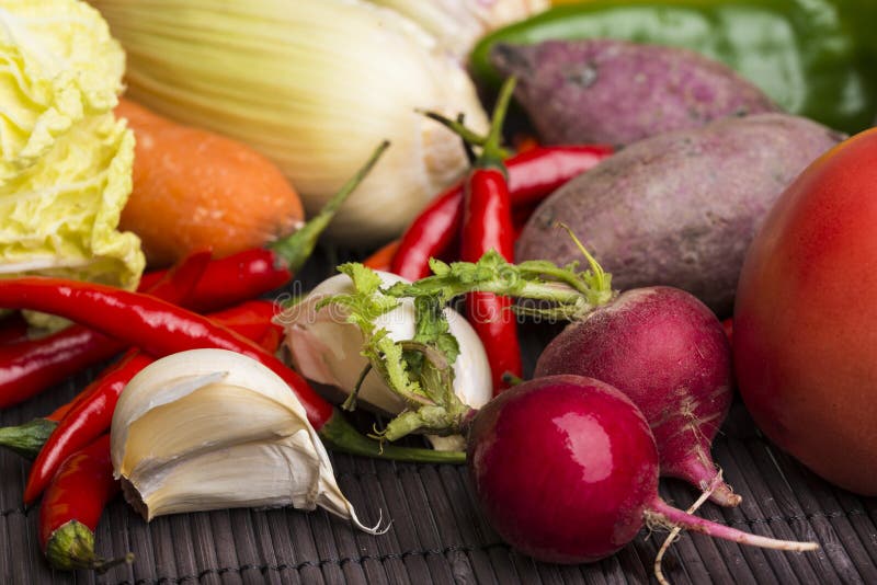Fresh Vegetables on Bamboo Mat Stock Photo - Image of cooking, organic ...