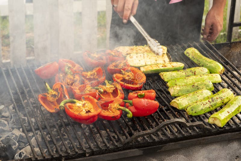 Fresh Vegetables on a Barbecue on an Open Fire Stock Image - Image of ...