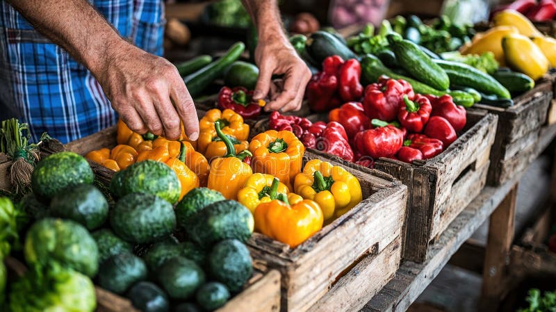 Fresh Vegetables Being Sorted Farm Stand Colorful Produce Stock Photos ...