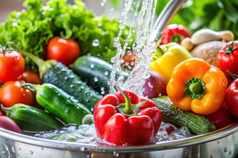 Fresh Vegetables Being Washed Close-up Stock Illustration ...