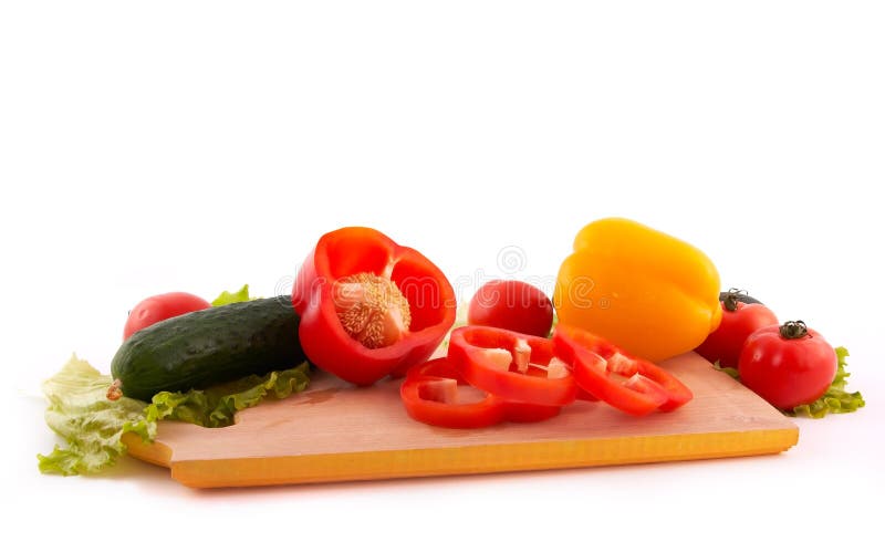 Fresh Vegetables on Board on White Background Stock Image - Image of ...