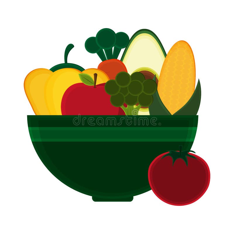 Bowl With Vegetables And Fruits Hand Draw Stock Vector - Illustration ...