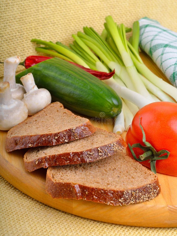 Fresh Vegetables with Bread Stock Photo - Image of eating, table: 52011344