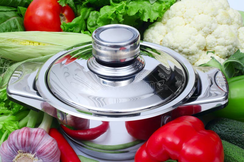 Fresh Vegetables and Cooking Pot Stock Image - Image of healthy ...