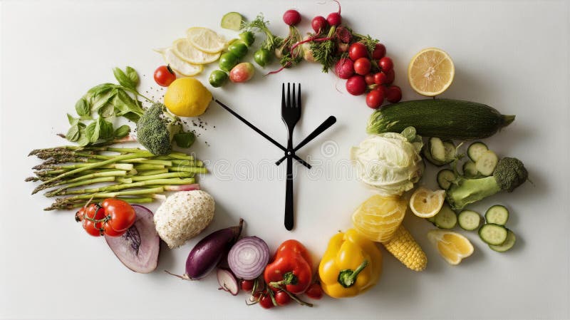 Fresh Vegetables Arranged in a Clock Shape with a Fork Symbolizing ...