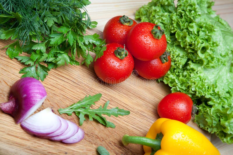Fresh Vegetables on Cutting Board. Stock Image - Image of ingredient ...