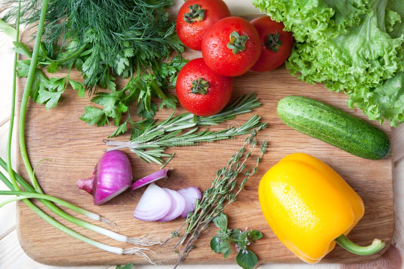 Fresh Vegetables on Cutting Board. Stock Image - Image of water, board ...