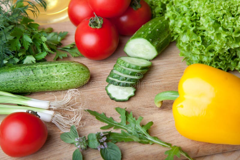 Fresh Vegetables on Cutting Board. Stock Photo - Image of spearmint ...