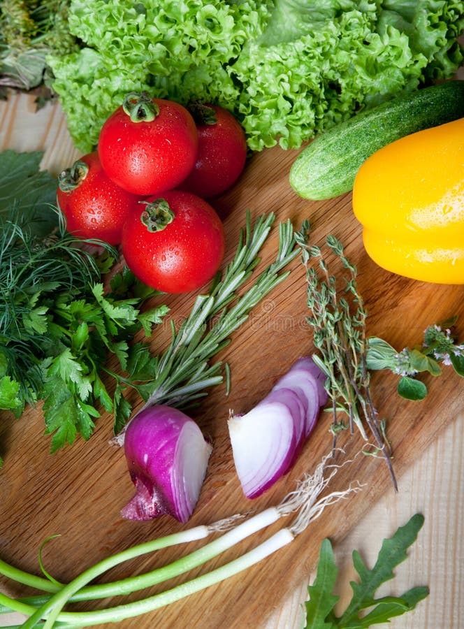 Fresh Vegetables on Cutting Board. Stock Photo - Image of lettuce ...