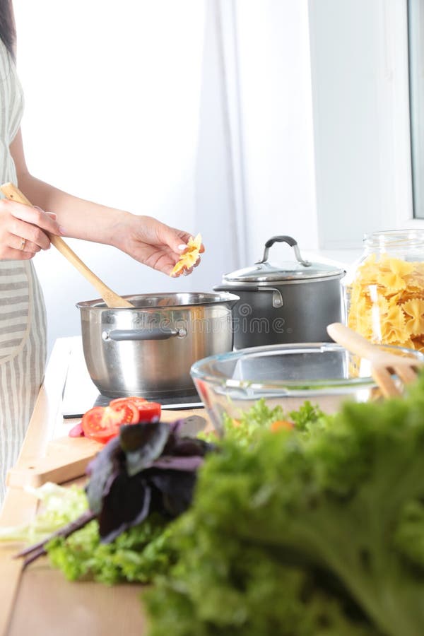 Fresh Vegetables on the Cutting Board are Falling in the Pot, Concept ...