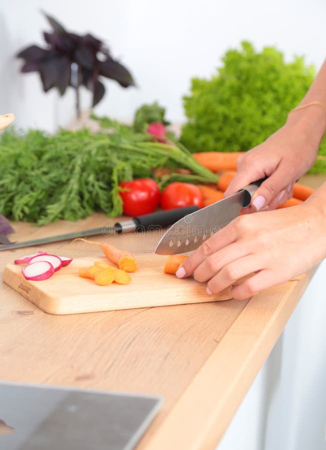 Fresh Vegetables on the Cutting Board are Falling in the Pot, Concept ...