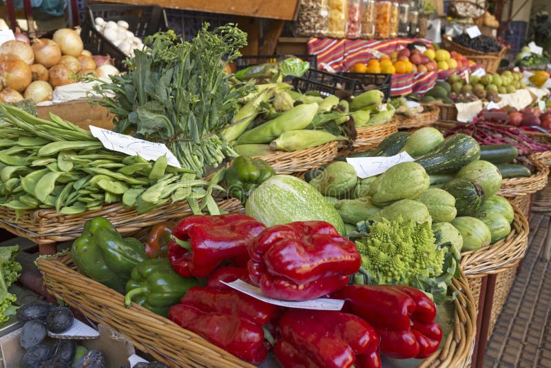 Fresh Vegetables on Display Stock Photo - Image of shelves, display ...