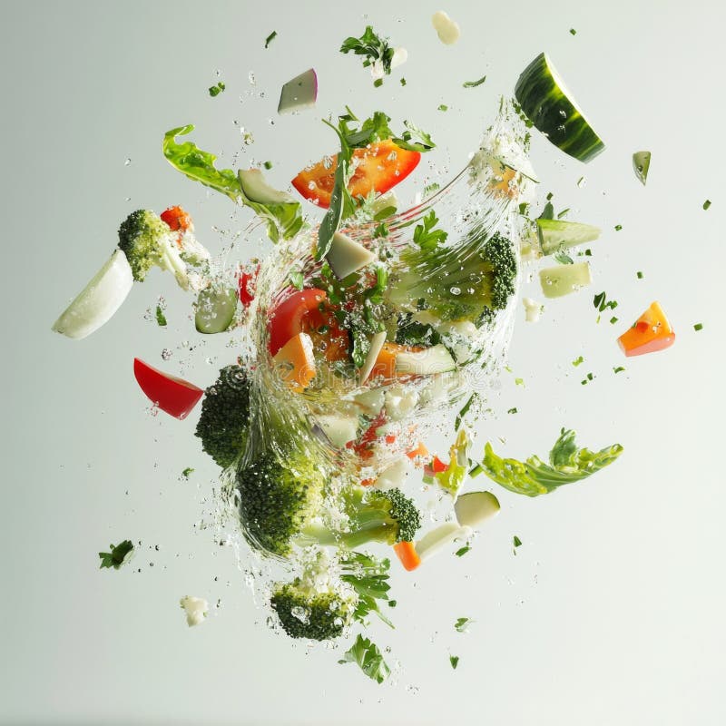 Fresh Vegetables in Dynamic Motion with Splash of Water Stock Image ...