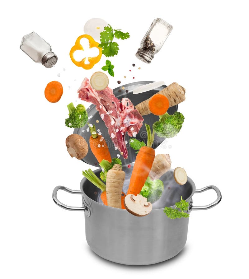 Fresh Vegetables Falling into Stainless Steel Pot Stock Photo - Image ...