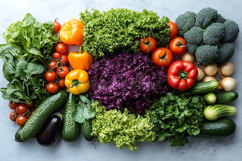 Fresh Vegetables Flat Lay Colorful Assortment of Produce, Tomatoes ...