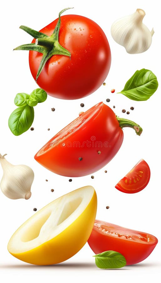Fresh Vegetables Floating and Falling in Mid Air on White Background ...