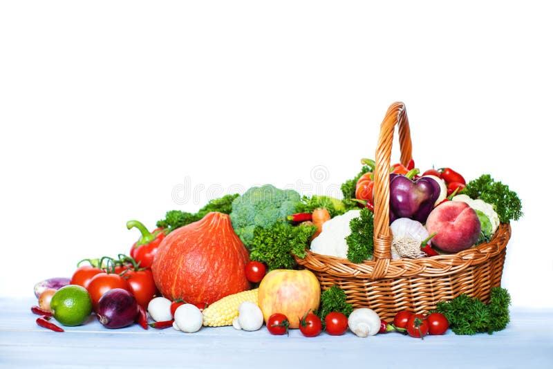 Fresh Vegetables and Fruits in a Basket Stock Photo - Image of kitchen ...
