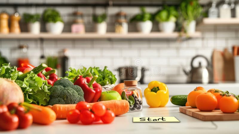 Fresh Vegetables and Fruits Neatly Arranged on a White Table in a ...