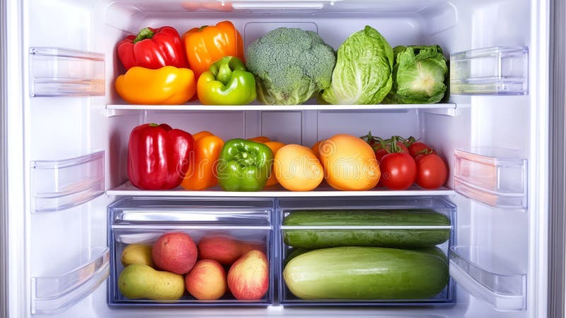 Fresh Vegetables and Fruits Organized Neatly Inside a Refrigerator in a ...