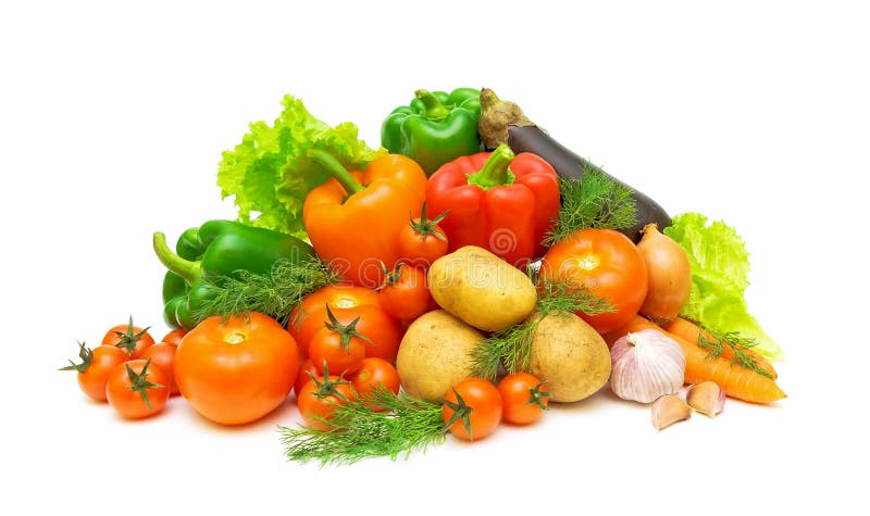 Fresh Vegetables and Greens on a White Background Stock Photo - Image ...