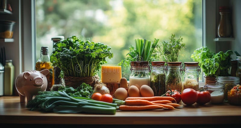 Fresh Vegetables and Ingredients Arranged on a Kitchen Countertop with ...