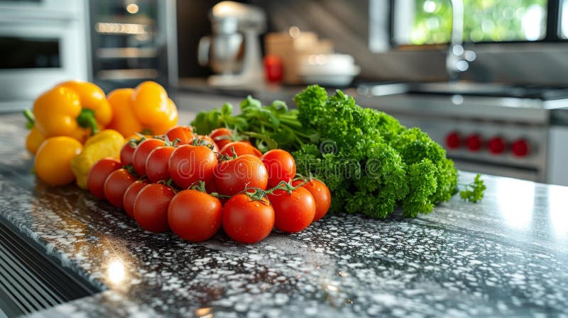 Fresh Vegetables on Kitchen Counter - Generative Ai Stock Illustration ...