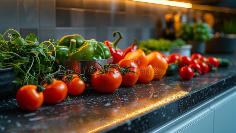 Fresh Vegetables on Kitchen Counter - Generative Ai Stock Illustration ...