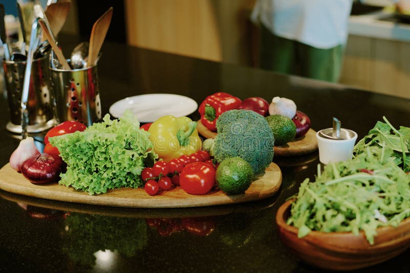Fresh Vegetables on Kitchen Counter Stock Image - Image of nutrition ...