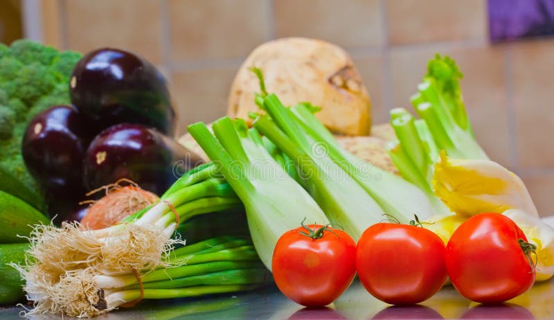 Fresh Vegetables on the Kitchen Table Stock Photo - Image of leek, meal ...