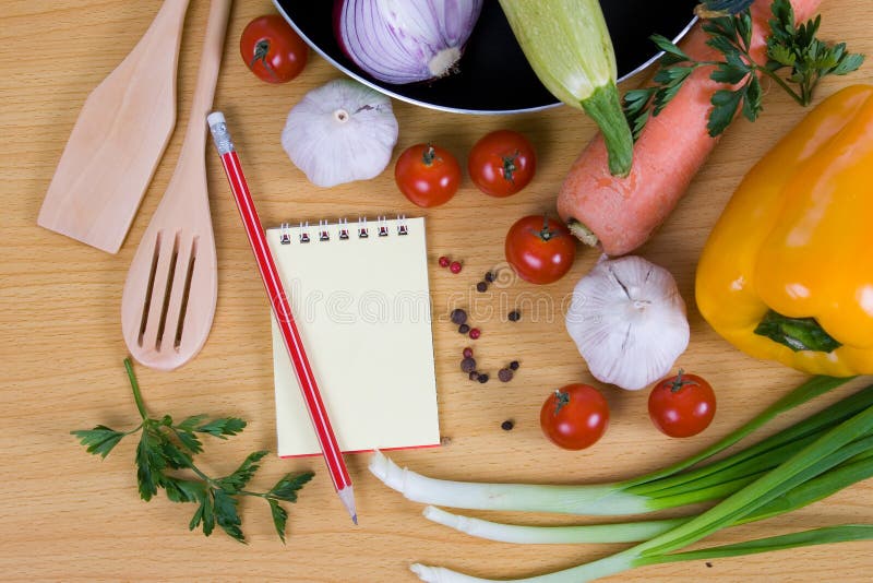 Fresh Vegetables and a Notebook Stock Image - Image of carrots, tomato ...