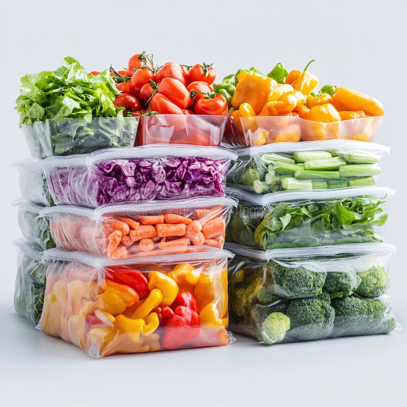 Fresh Vegetables Packed in Transparent Plastic Bags for Organized ...