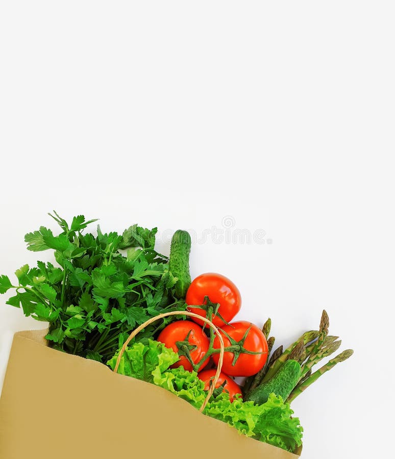 Fresh Vegetables in a Paper Bag on a White Stock Image - Image of ...