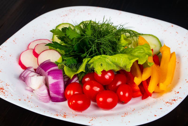 Fresh vegetables plate stock photo. Image of ingredients - 125428012