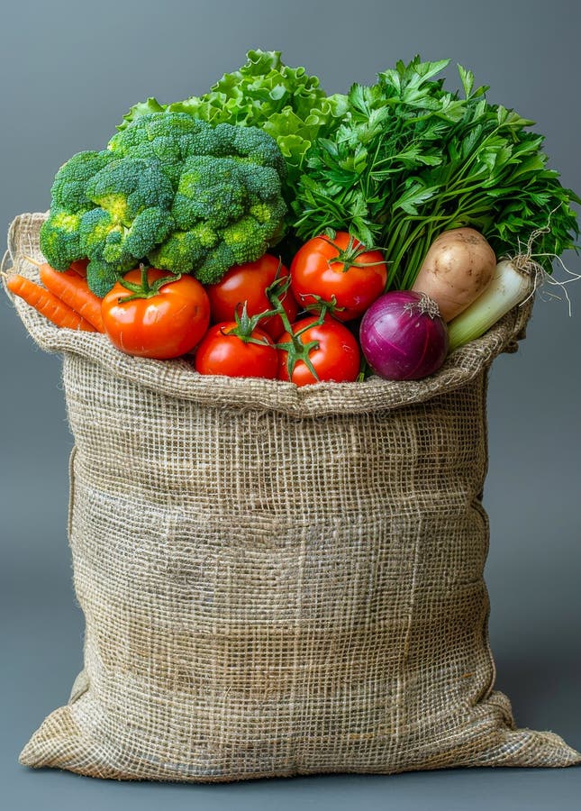 Fresh Vegetables in Sack. a Large Net Bag Filled with Vegetables Stock ...