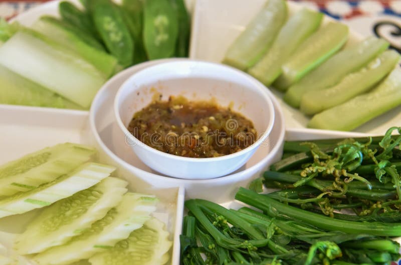 Fresh Vegetables with Sauce Spicy Stock Image - Image of brown, cuisine ...