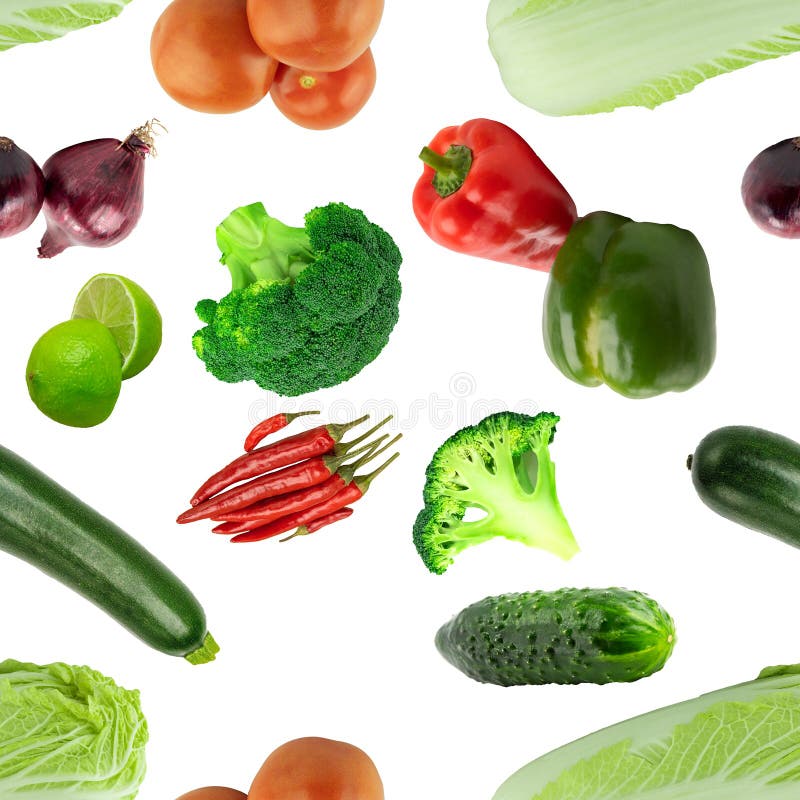 Fresh Vegetables Seamless Pattern on White Background Stock Image ...