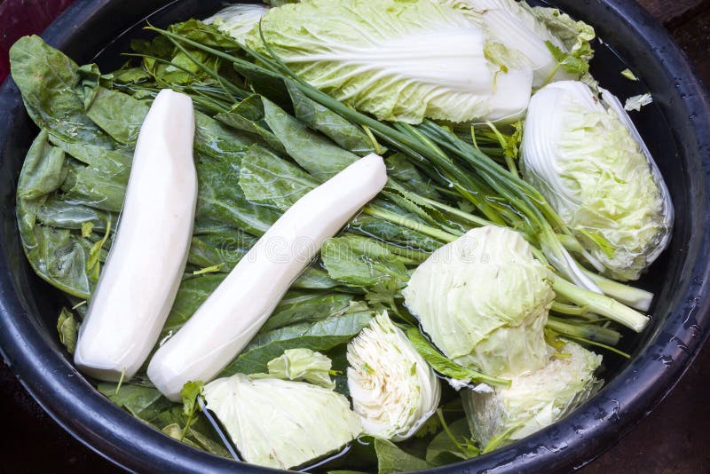 Soak Fresh Vegetables In Water Before Stock Image - Image of food ...