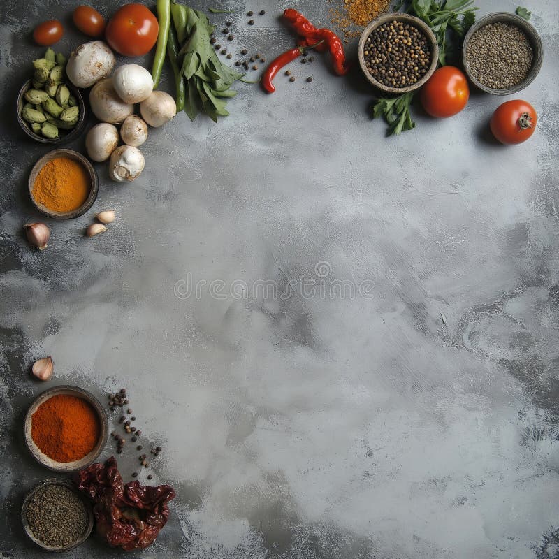 Fresh Vegetables and Spices on Rustic Gray Background Stock Photo ...
