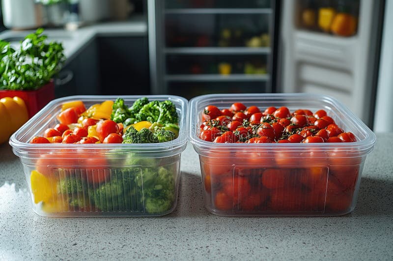 Fresh Vegetables Stored in Plastic Containers Stock Photo - Image of ...