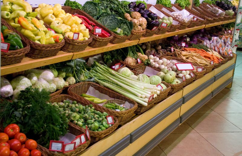 Fresh Vegetables In Supermarket Stock Photo - Image of place, market ...