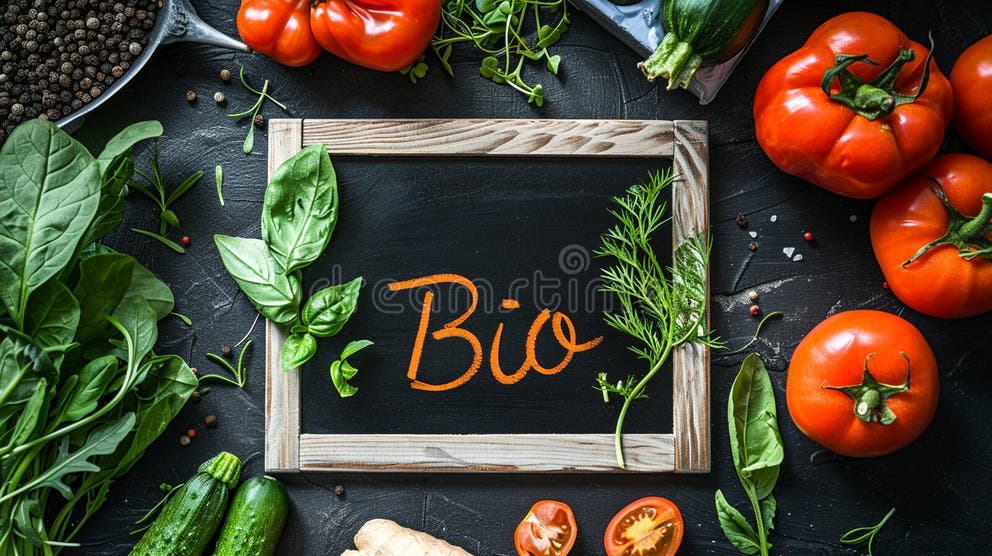 Fresh Vegetables on the Table Plate for Text with the Inscription Bio ...