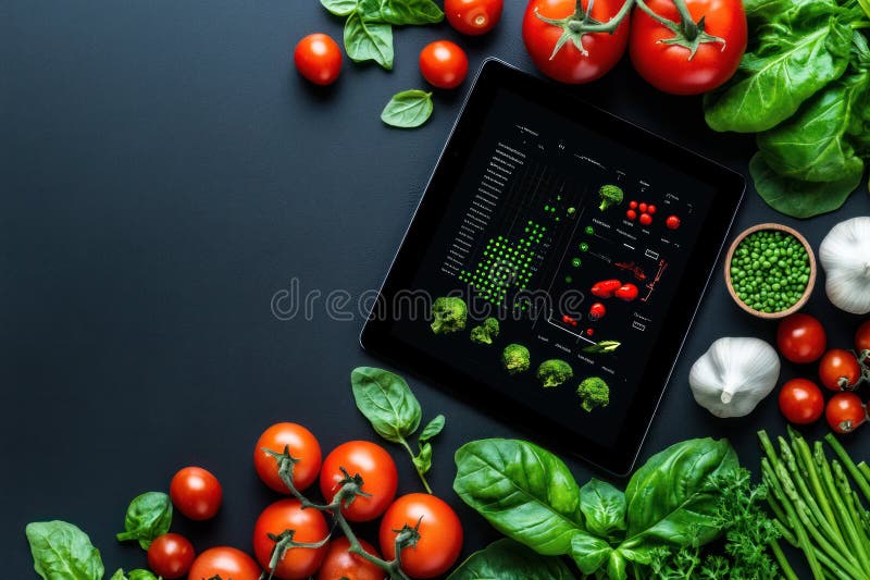 Fresh Vegetables and Tablet Displaying Nutritional Data Create Vibrant ...