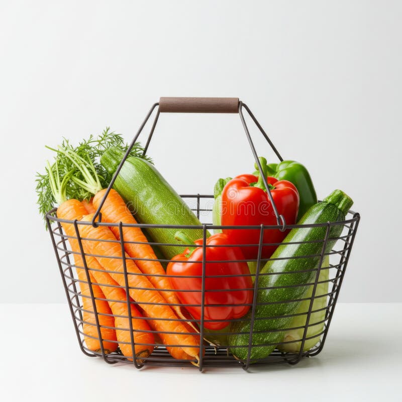 Fresh Vegetables in Wire Basket on White Background Stock Illustration ...