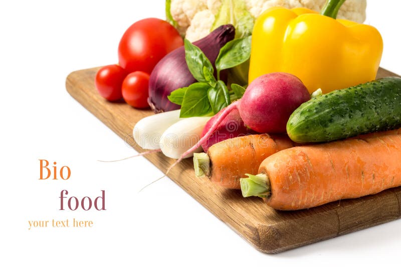 Fresh Vegetables at Wood Board Isolated on White Stock Image - Image of ...